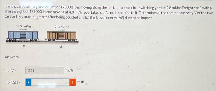 Solved Freight car A with a gross weight of 173000lb is | Chegg.com