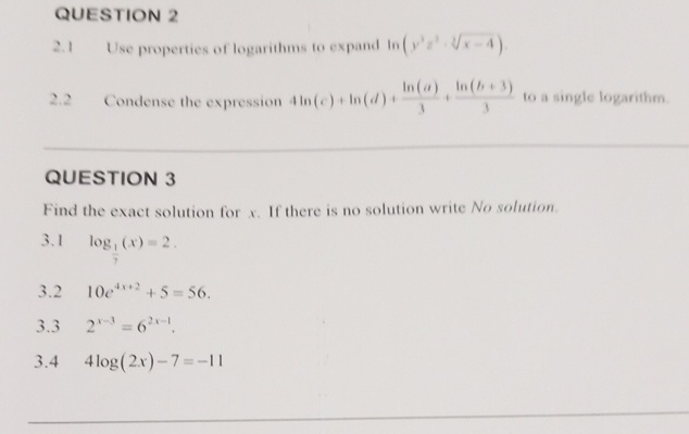 Solved QUESTION 22.1 ﻿Use propertics of logarithms to expand | Chegg.com