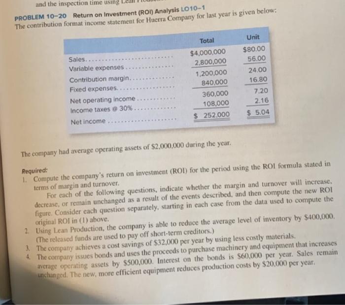 Solved PROBLEM 10-20 Return on Investment (ROI) Analysis | Chegg.com