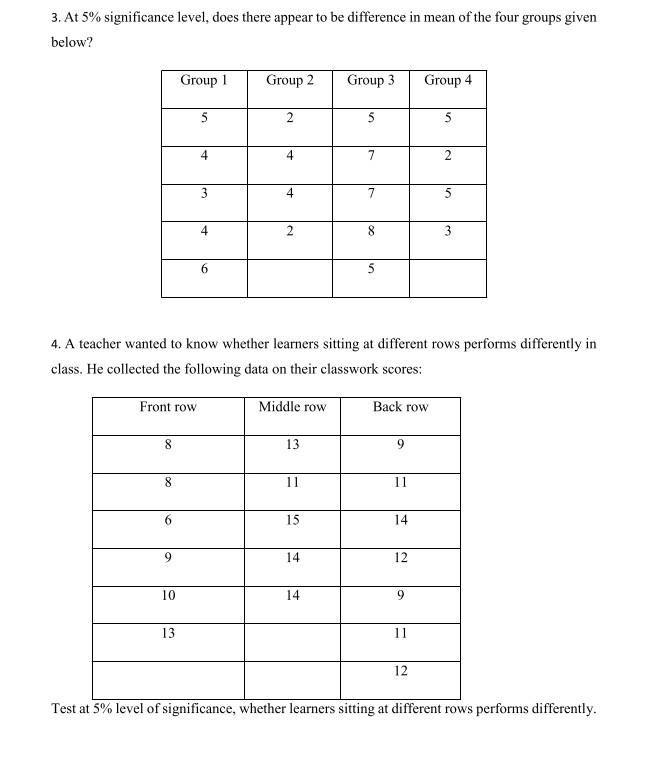 Solved 3. At 5% significance level, does there appear to be | Chegg.com