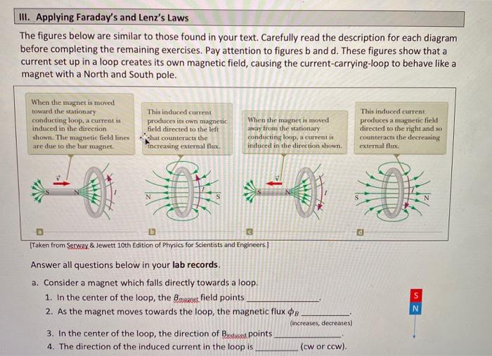 Solved III. Applying Faraday's and Lenz's Laws The figures | Chegg.com