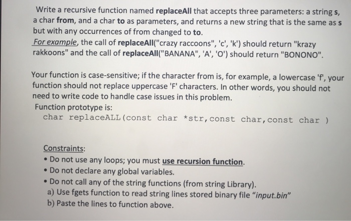 Solved Write a recursive function named replace All that | Chegg.com