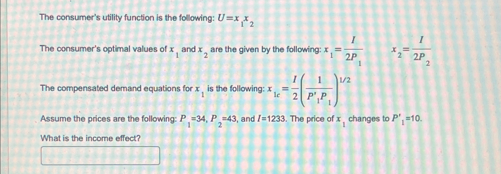 Solved The consumer's utility function is the following: | Chegg.com Solved The consumer's utility function is the following: | Chegg.com