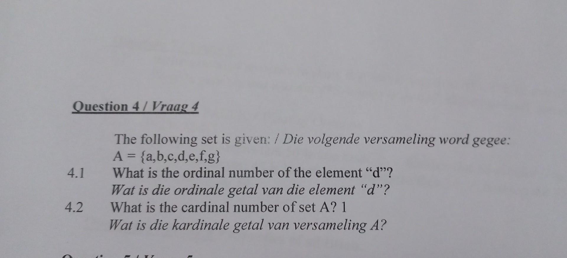 Solved The following set is given:/ Die volgende versameling | Chegg.com