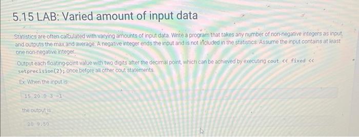 Solved 5 15 Lab Varied Amount Of Input Data Statistics Are