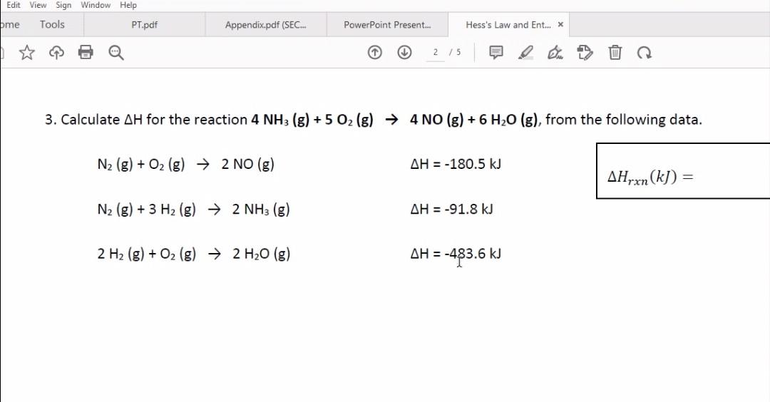 Solved 3. Calculate ΔH for the reaction 4NH3( g)+5O2( | Chegg.com