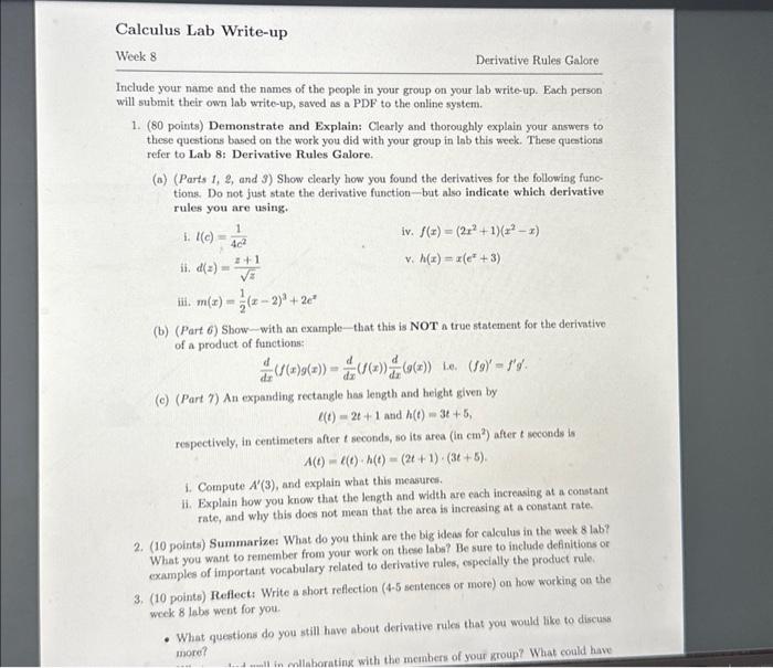Solved Calculus Lab Write-up Week 8 Include your name and | Chegg.com