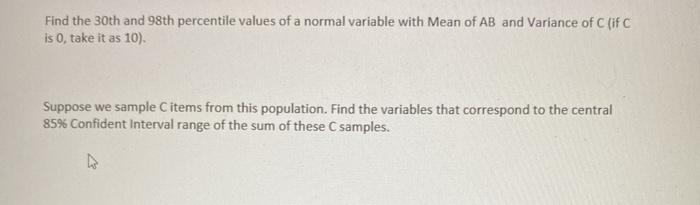 Solved Find the 30th and 98th percentile values of a normal | Chegg.com