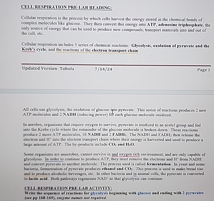 Solved CELL. RESPIRATION PRE-LAB READING:Cellular | Chegg.com