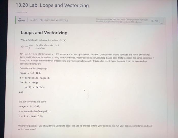 Solved 13.28 Lab: Loops and Vectorizing LAR ACTIVITY 13 281 | Chegg.com
