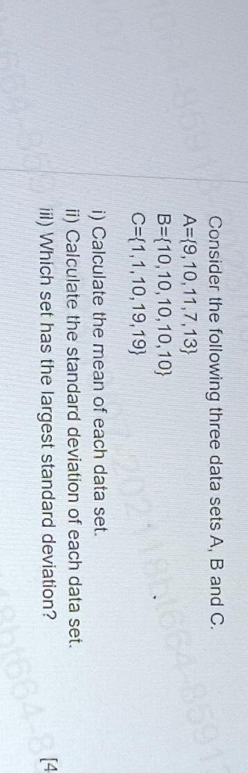 Solved Consider the following three data sets A,B and C. | Chegg.com
