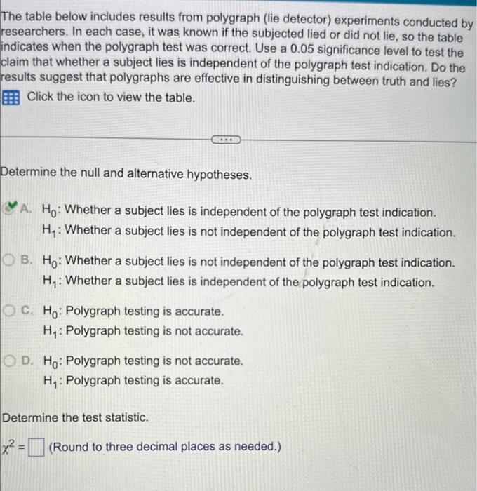 Solved The table below includes results from polygraph (lie | Chegg.com