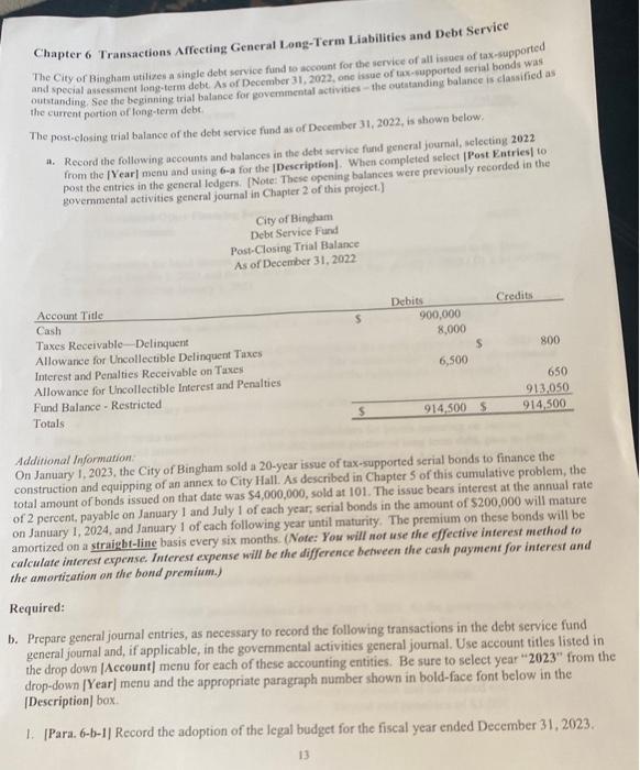 Solved Chapter 6 Transactions Affecting General Long-Term | Chegg.com