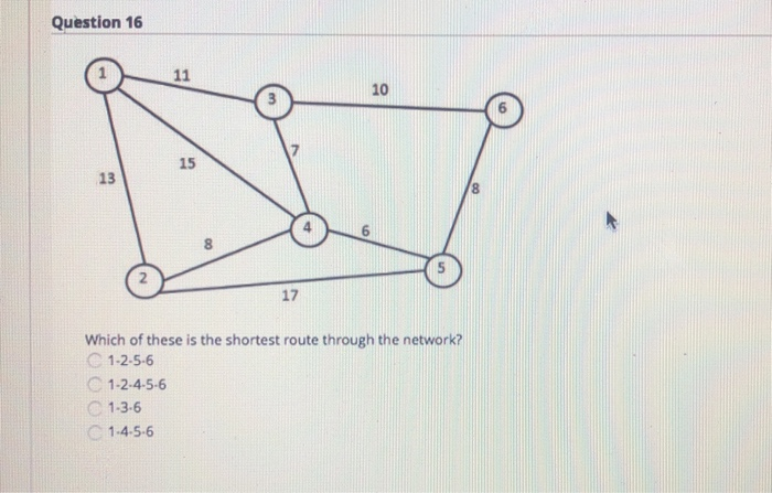 Solved Question 16 Which of these is the shortest route | Chegg.com