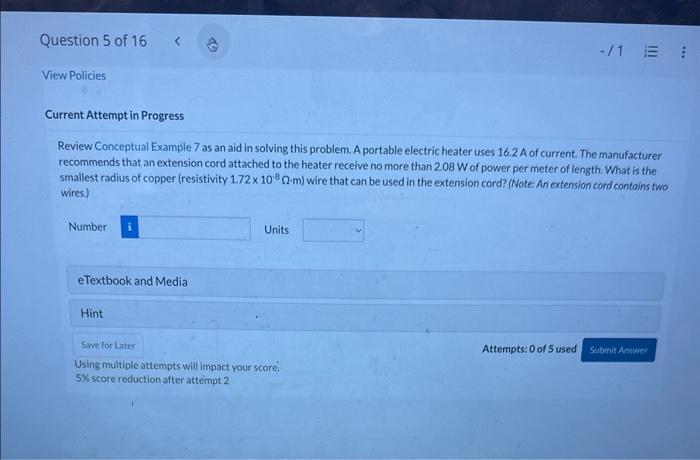 Solved uestion 4 of 16 lew Policies Current Attempt in | Chegg.com