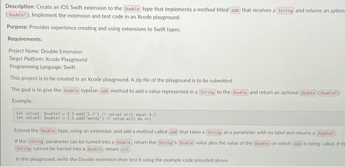 Solved PO licies Description. Create an ios Swift extension | Chegg.com