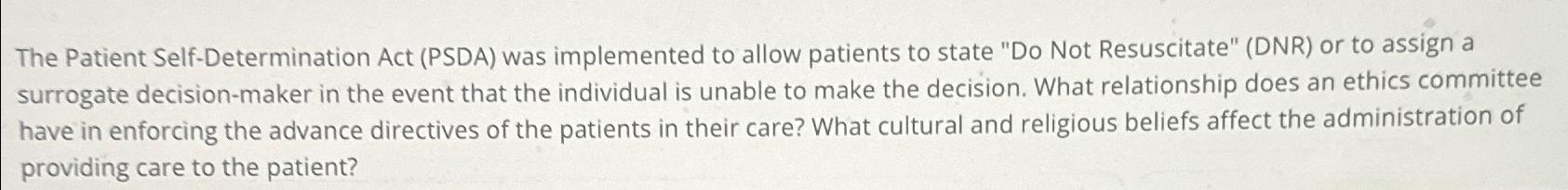 Solved The Patient Self-Determination Act (PSDA) ﻿was | Chegg.com