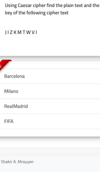 Solved Using Caesar cipher find the plain text and the key | Chegg.com