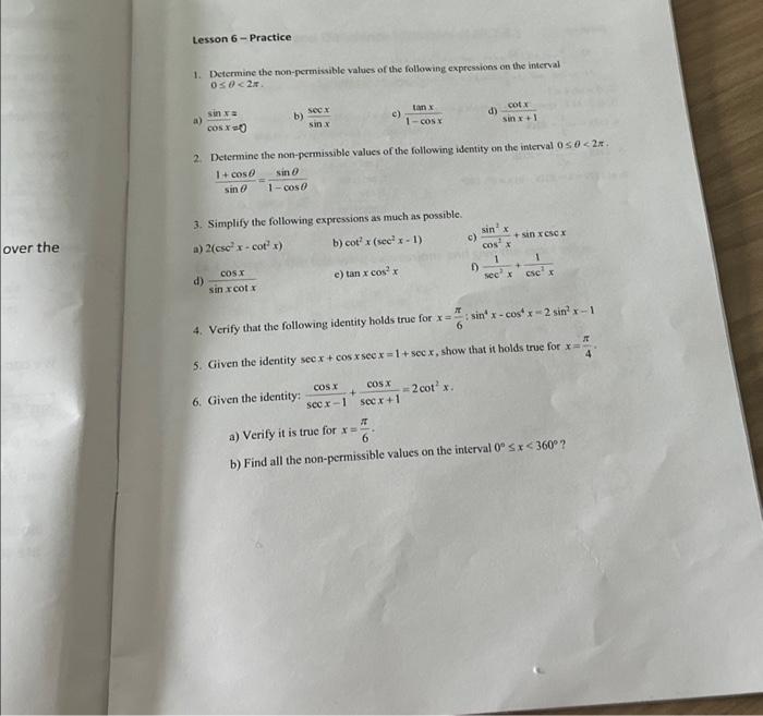 Solved he Lesson 6- Practice 1. Determine the | Chegg.com