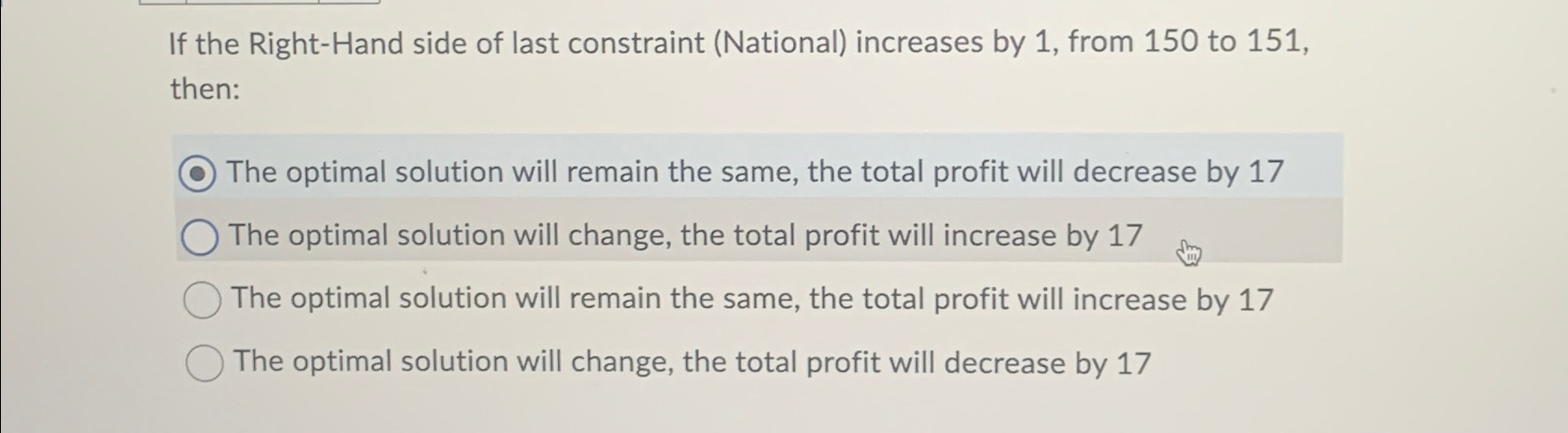 Solved If the Right-Hand side of last constraint (National) | Chegg.com