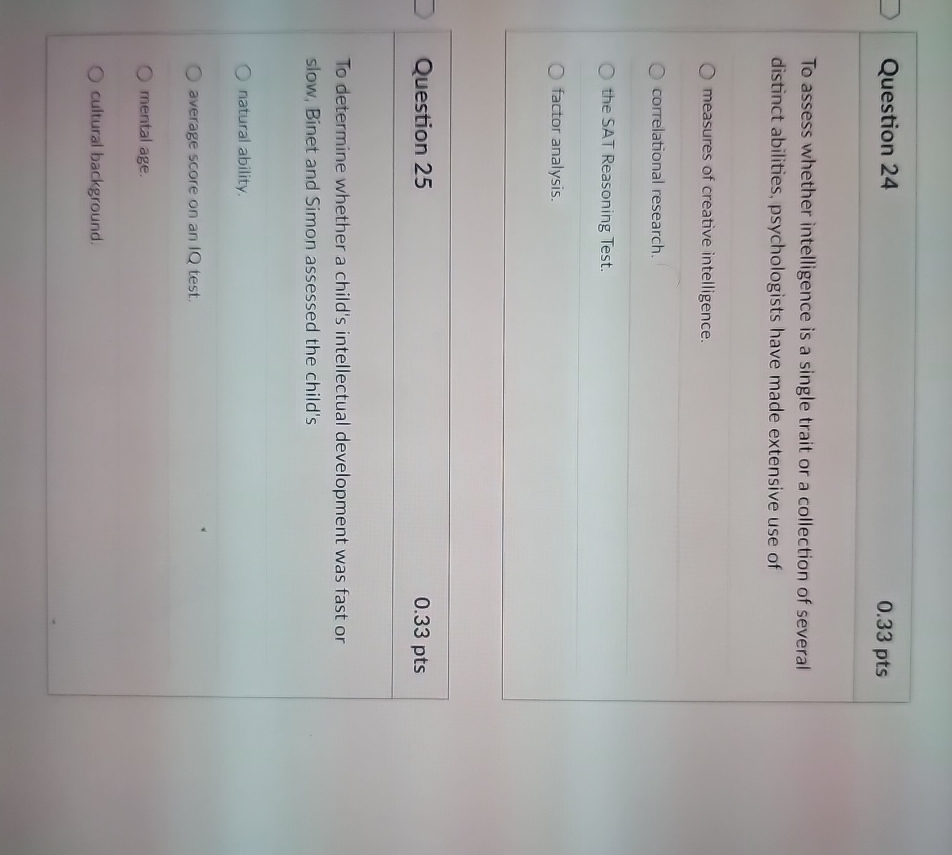 Solved Question 240.33 ﻿ptsTo assess whether intelligence is | Chegg.com