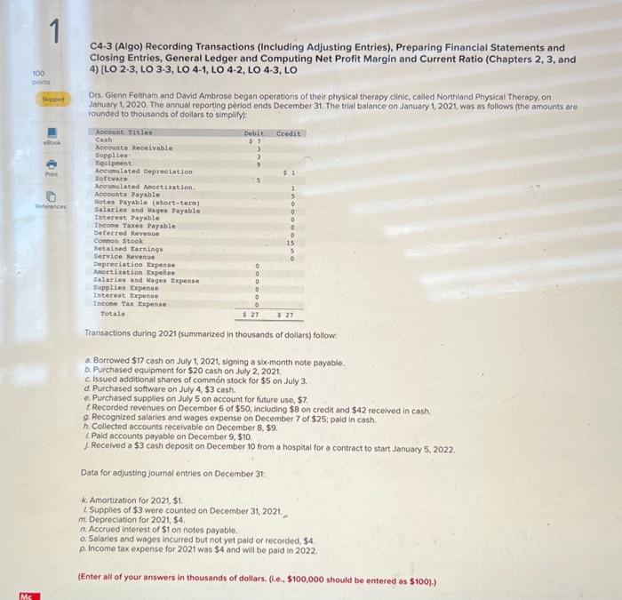 C4-3 (Algo) Recording Transactions (Including | Chegg.com