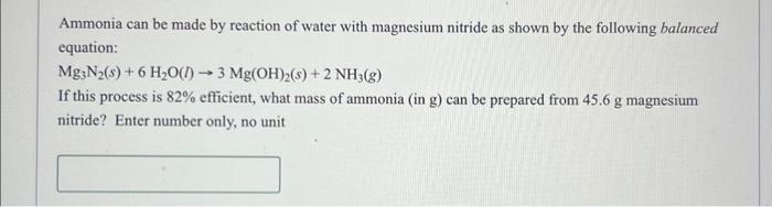 Solved Ammonia can be made by reaction of water with | Chegg.com