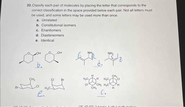 Solved 32. Classify each pair of molecules by placing the | Chegg.com