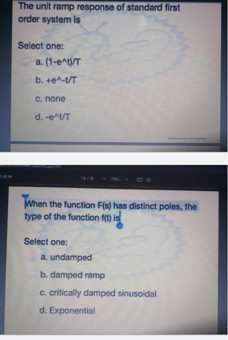 Solved The unit ramp response of standard first order system | Chegg.com