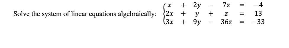 Solved Solve the system of linear equations algebraically: | Chegg.com
