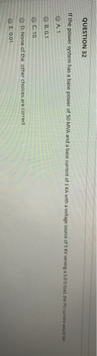 Solved QUESTION 32 If the power system has a base power of | Chegg.com