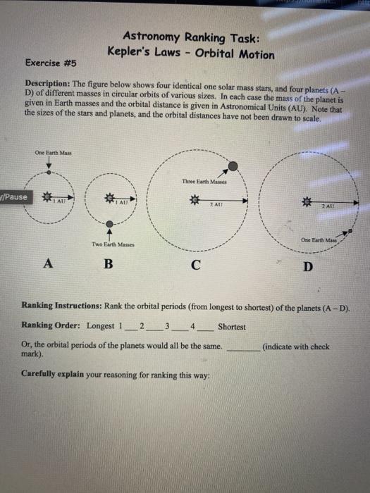 Solved Astronomy Ranking Task: Kepler's Laws - Orbital | Chegg.com