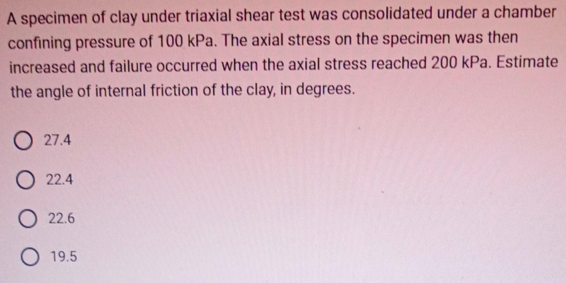 Solved A specimen of clay under triaxial shear test was | Chegg.com