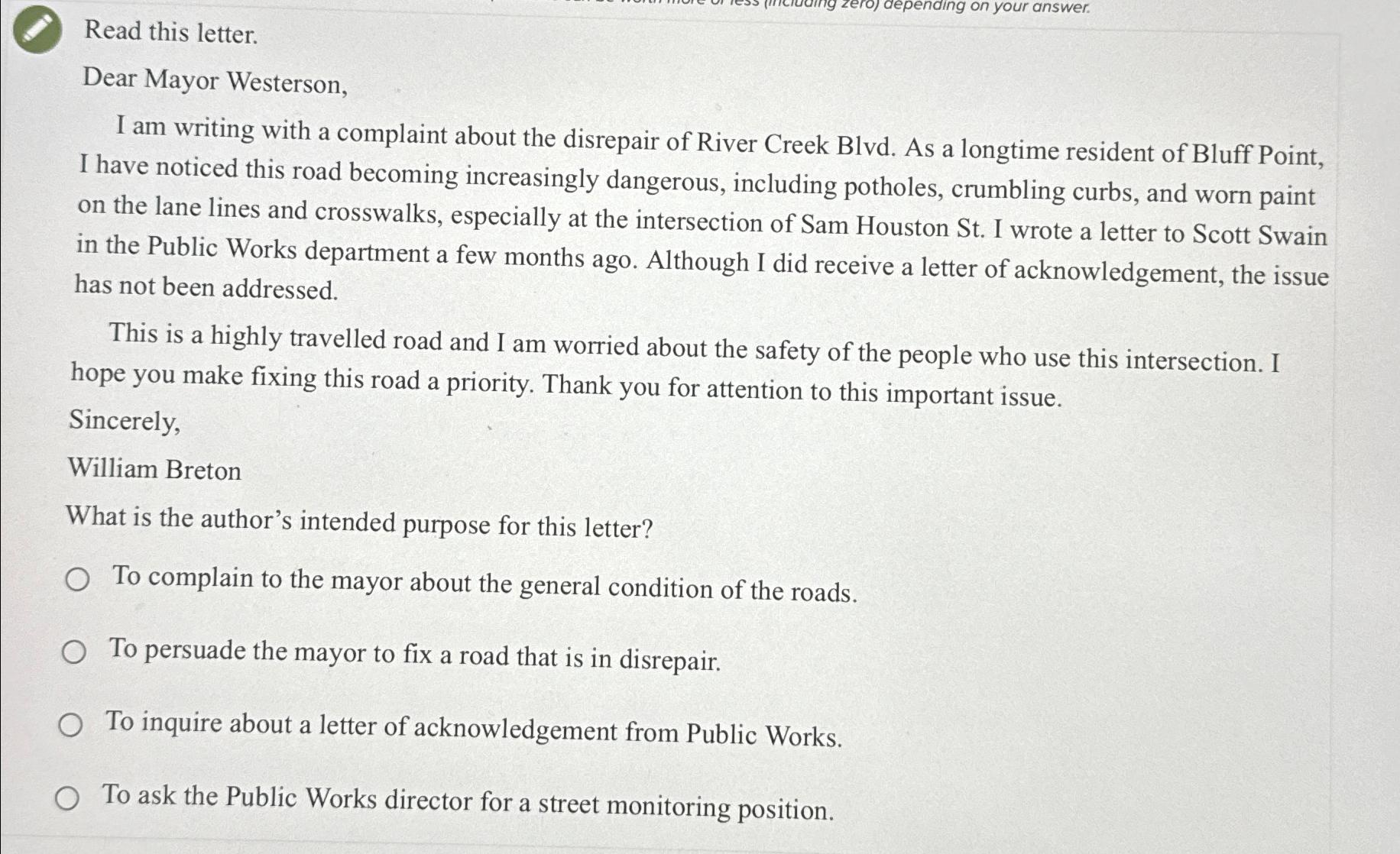 Read this letter.Dear Mayor Westerson,I am writing | Chegg.com