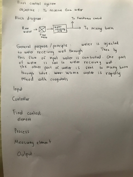 Solved First control system Objective: To receive flow water | Chegg.com