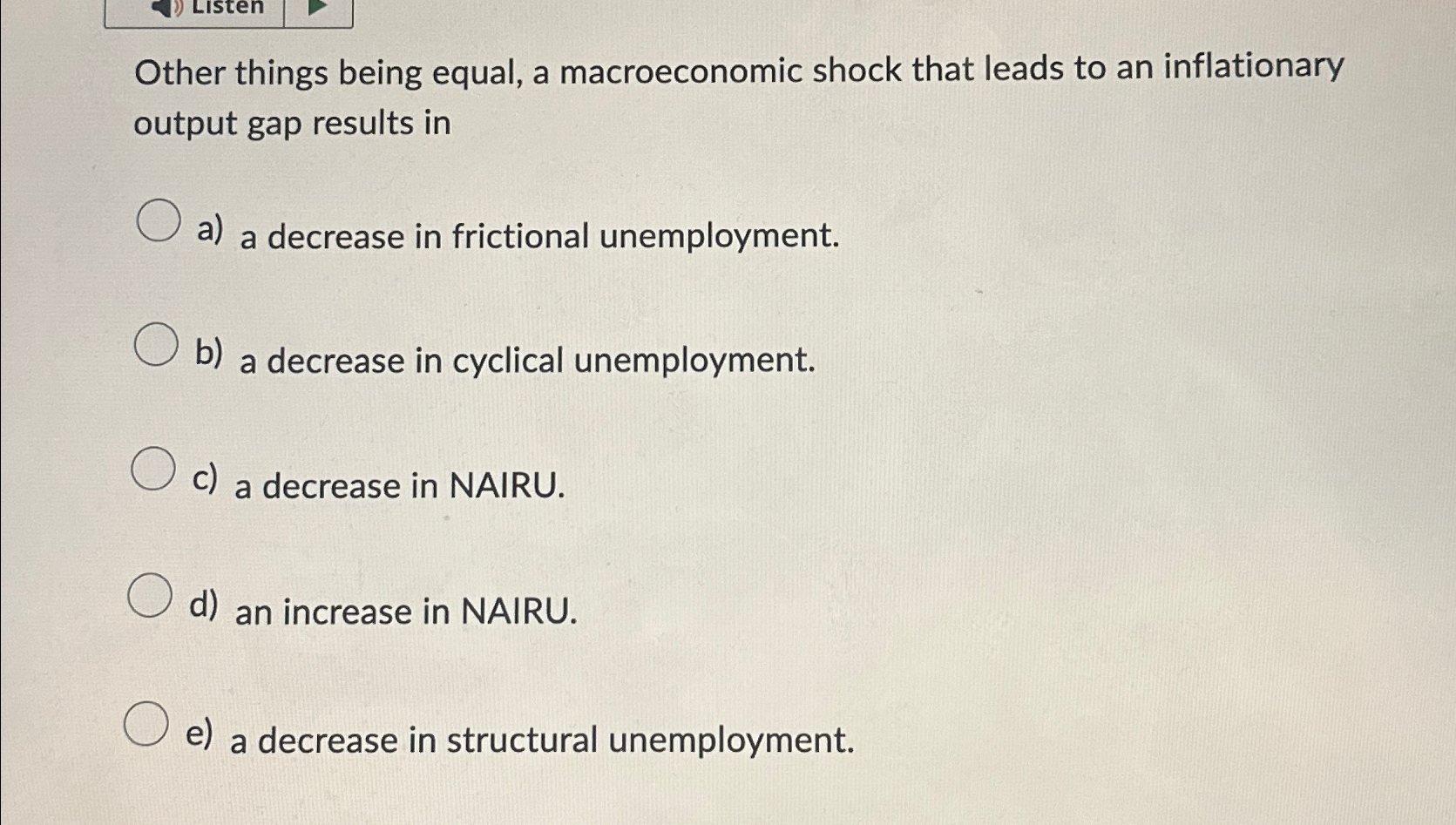 Solved Other things being equal, a macroeconomic shock that | Chegg.com