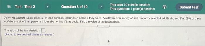 Solved Test: Test 3 Question 8 of 10 This test: 10 point(s) | Chegg.com