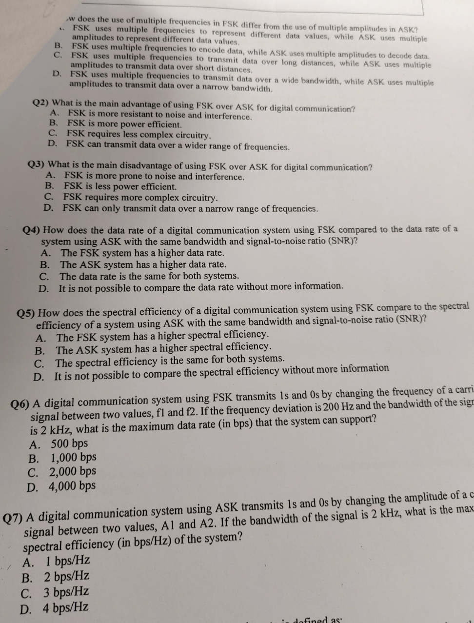 Solved W does the use of multiple frequencies in FSK differ | Chegg.com