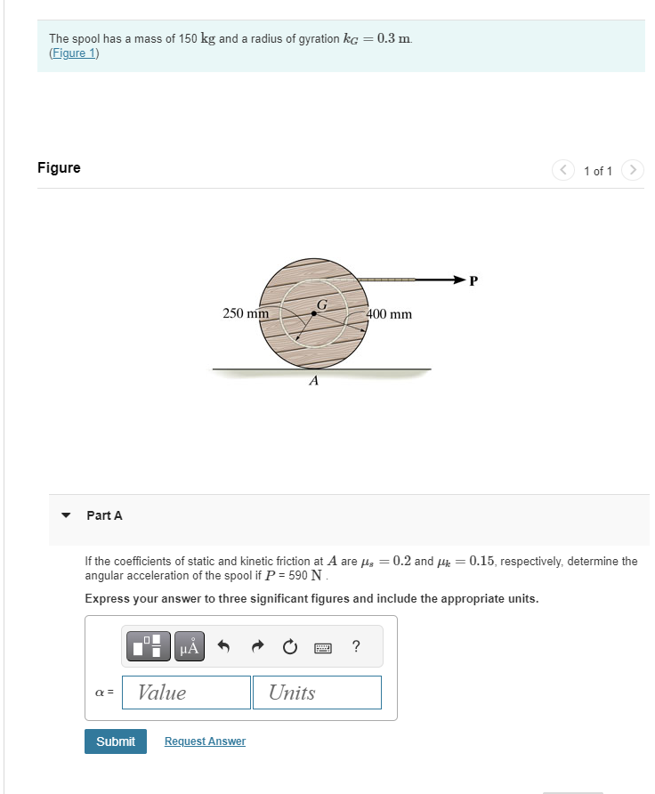 Solved The spool has a mass of 150kg ﻿and a radius of | Chegg.com