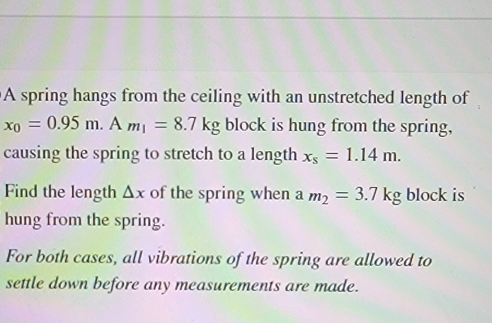 Solved A spring hangs from the ceiling with an unstretched | Chegg.com