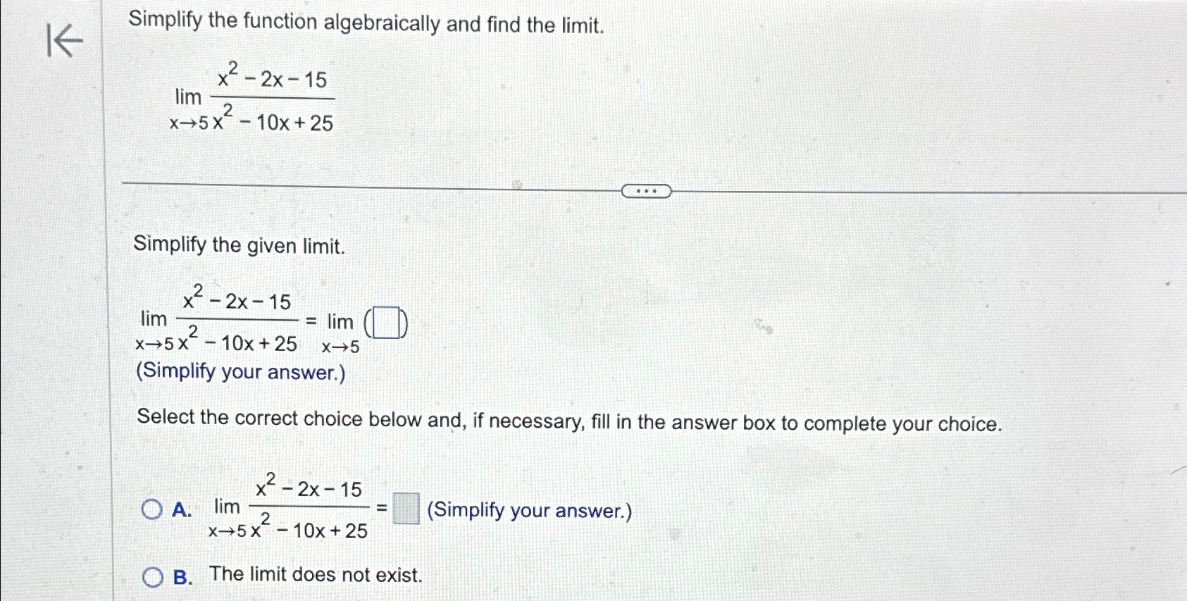 Solved Simplify the function algebraically and find the | Chegg.com