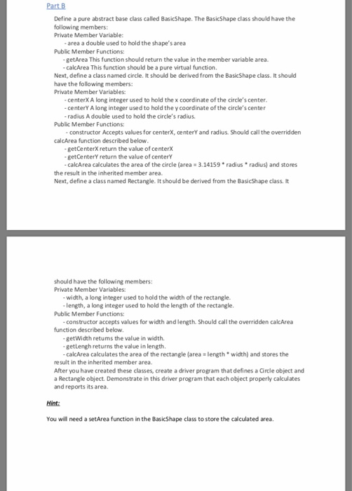 Solved Part 3 Define a pure abstract base class called | Chegg.com