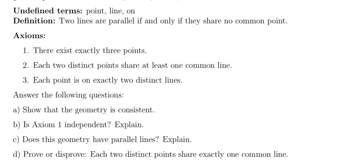 Solved Undefined terms: point, line, onDefinition: Two lines | Chegg.com