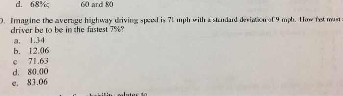 Solved d. 68%; 60 and 80 ). Imagine the average highway | Chegg.com