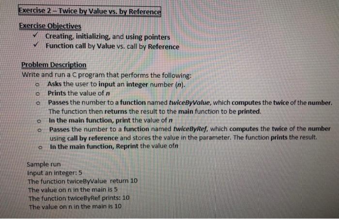 Solved Exercise 2-Twice by Value vs. by Reference Exercise | Chegg.com