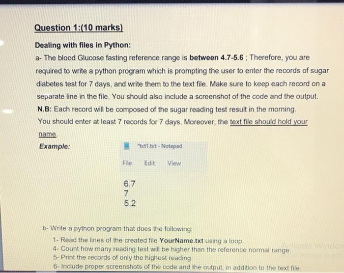 Solved Dealing with files in Python: a- The blood Glucose | Chegg.com