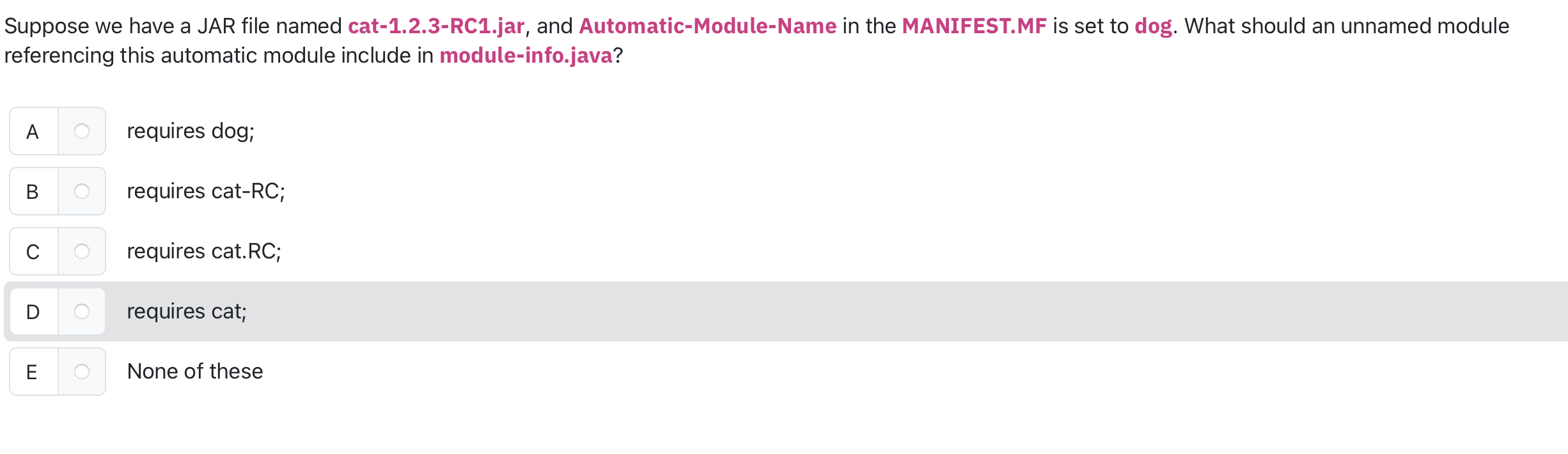 Solved Suppose we have a JAR file named cat-1.2.3-RC1.jar, | Chegg.com