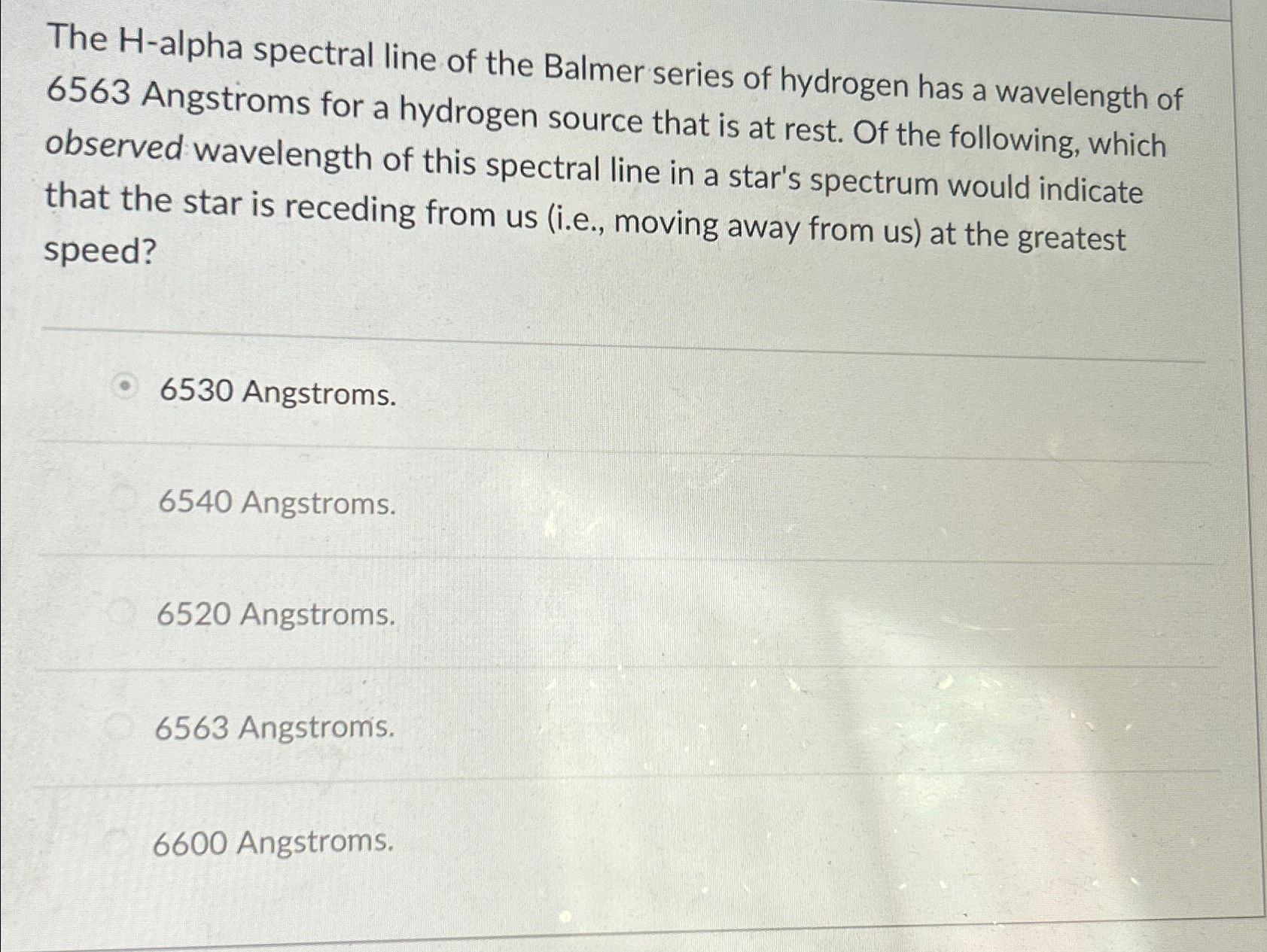 Solved The H-alpha spectral line of the Balmer series of | Chegg.com