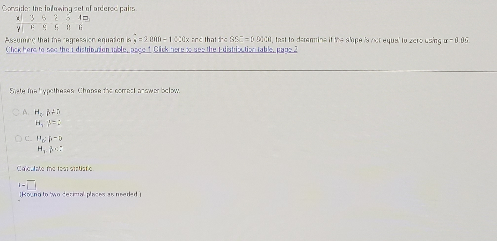 Solved Calculate the tt= (Round to two decimal places as | Chegg.com