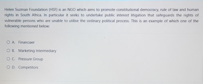 Solved Helen Suzman Foundation (HSF) ﻿is an NGO which aims | Chegg.com